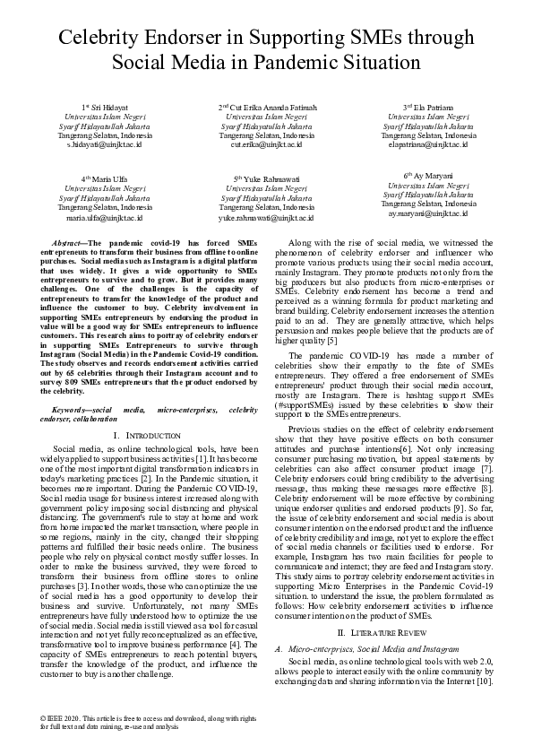 (PDF) Celebrity Endorser in Supporting SMEs through Social Media in ...