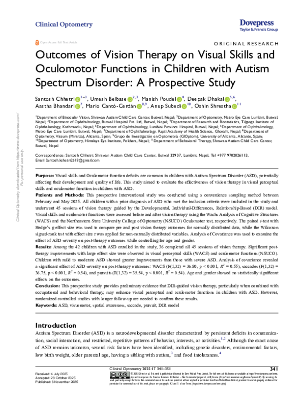 (PDF) Outcomes of Vision Therapy on Visual Skills and Oculomotor ...