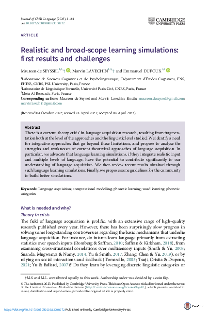 (PDF) Realistic and broad-scope learning simulations: first results and ...