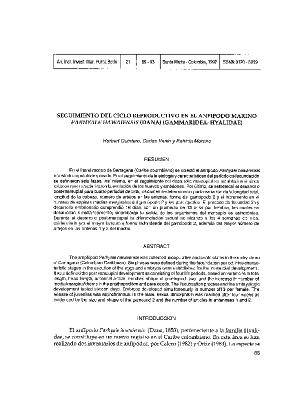 (PDF) Seguimiento del ciclo reproductivo del anfípodo marino Parhyale ...