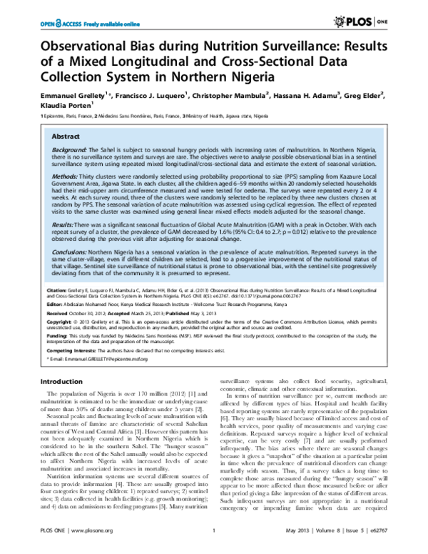 (PDF) Observational Bias during Nutrition Surveillance: Results of a ...