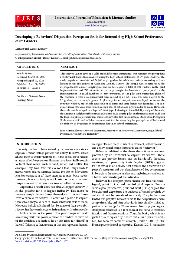 (PDF) Developing a Behavioral Disposition Perception Scale for ...