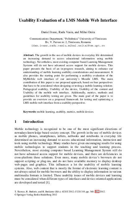 (PDF) Usability Evaluation of a LMS Mobile Web Interface