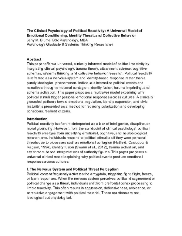 (PDF) The Clinical Psychology of Political Reactivity: A Universal ...