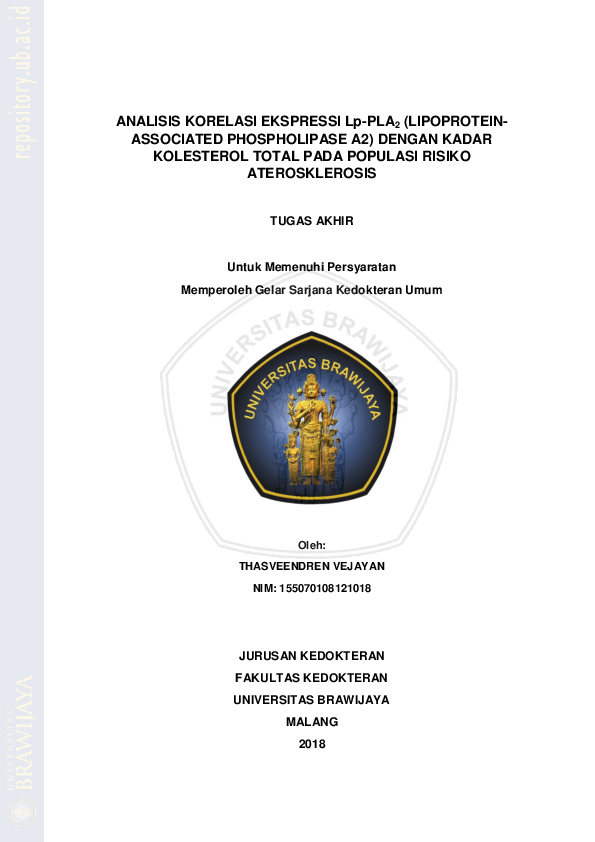 (PDF) Analisis Korelasi Lp-PLA2 (Lipoprotein- Associated Phospolipase A2) Dengan Kadar TC pada ...