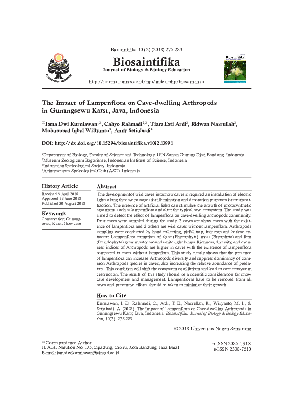 (PDF) The Impact of Lampenflora on Cave-dwelling Arthropods in ...
