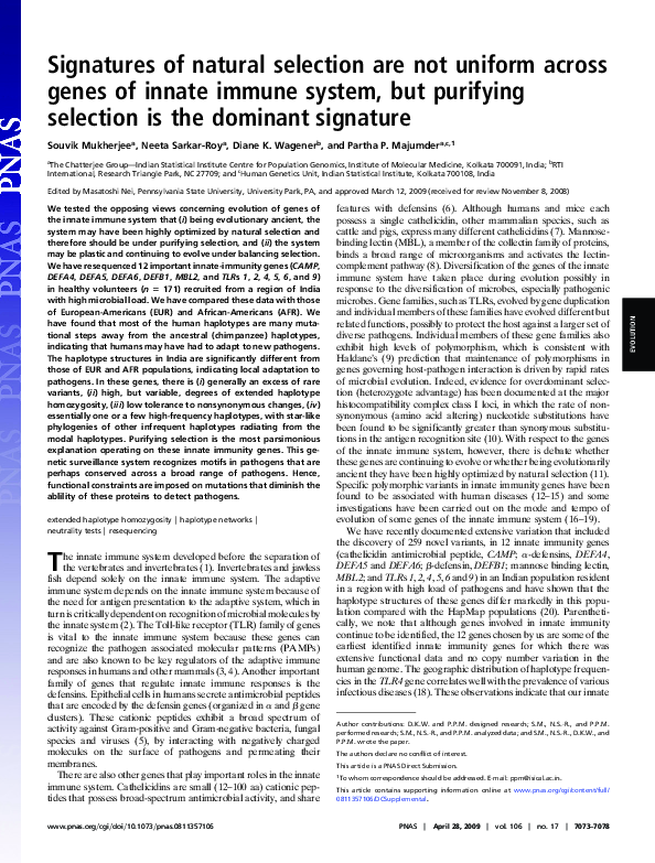(PDF) Signatures of natural selection are not uniform across genes of ...