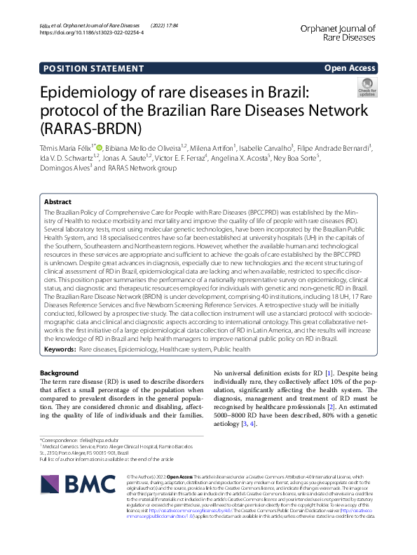(PDF) Epidemiology of rare diseases in Brazil: protocol of the ...