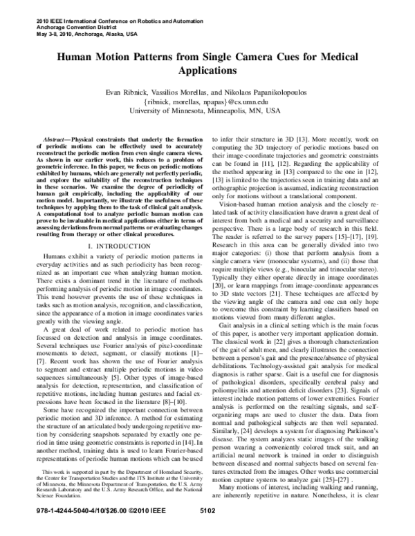 (PDF) Human motion patterns from single camera cues for medical ...