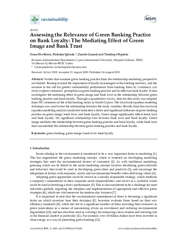 (PDF) Assessing the Relevance of Green Banking Practice on Bank Loyalty ...