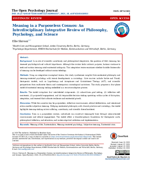 (PDF) Meaning in a Purposeless Cosmos: An Interdisciplinary Integrative ...