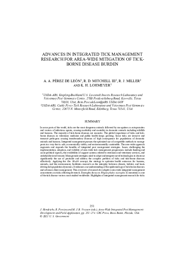 (PDF) Advances in Integrated Tick Management Research for Area-Wide ...
