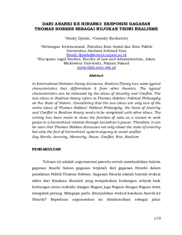 (PDF) Dari Anarki Ke Hirarki: Eksposisi Gagasan Thomas Hobbes Sebagai ...
