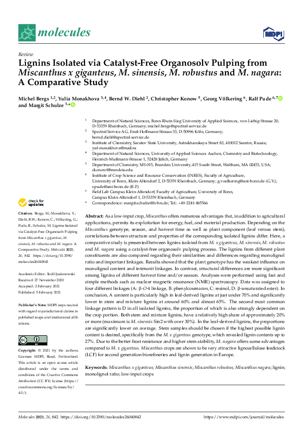 (PDF) Lignins Isolated via Catalyst-Free Organosolv Pulping from ...