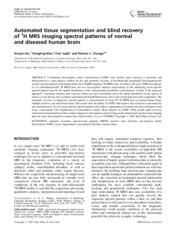 (PDF) Automated tissue segmentation and blind recovery of 1H MRS ...