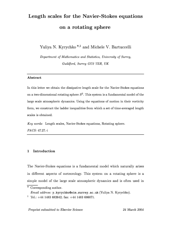 (PDF) Length scales for the Navier–Stokes equations on a rotating sphere