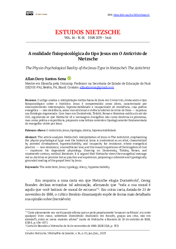 (PDF) A realidade fisiopsicológica do tipo Jesus em O Anticristo de ...