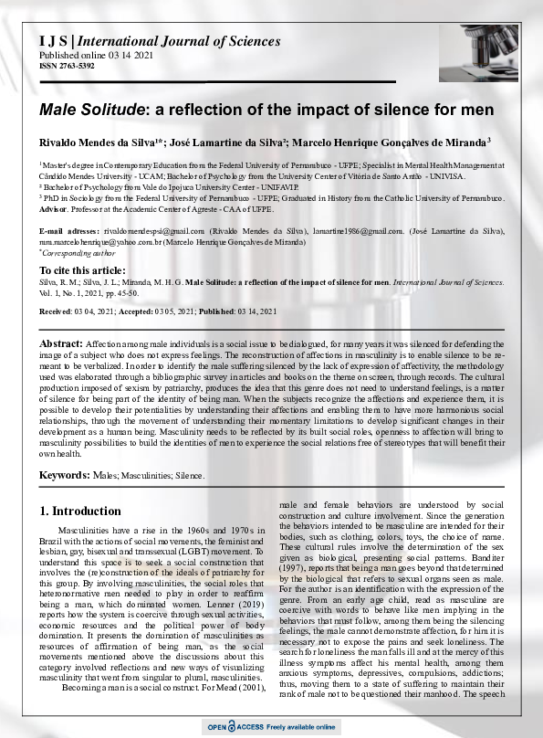 (PDF) Male Solitude: a reflection of the impact of silence for men