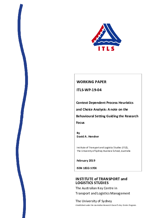 (PDF) Context Dependent Process Heuristics and Choice Analysis: A note on the Behavioural ...