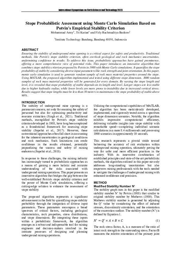 (PDF) Stope Probabilistic Assessment using Monte Carlo Simulation Based ...