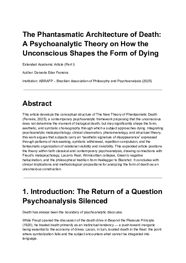 (PDF) The Phantasmatic Architecture of Death: A Psychoanalytic Theory ...
