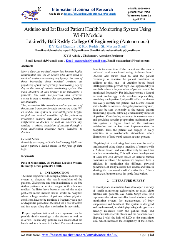 (PDF) Arduino and Iot Based Patient Health Monitoring System Using Wi ...