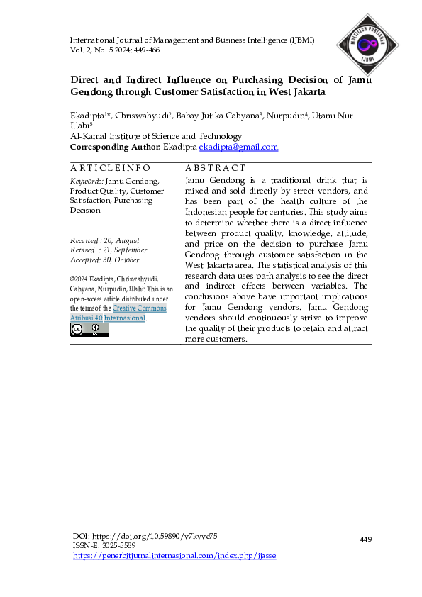 (PDF) Direct and Indirect Influence on Purchasing Decision of Jamu ...