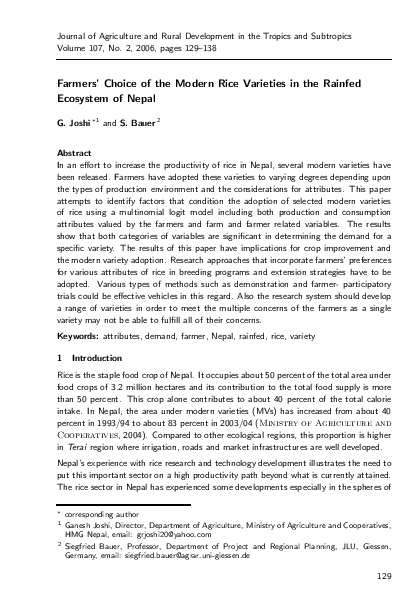 (PDF) Farmers' Choice of the Modern Rice Varieties In the Rainfed ...