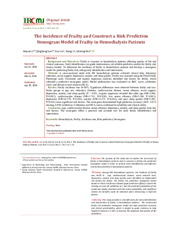(PDF) The Incidence of Frailty and Construct a Risk Prediction Nomogram ...