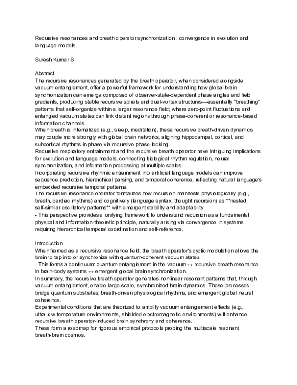 (PDF) Recursive resonances and breath operator synchronization : convergence in evolution and ...