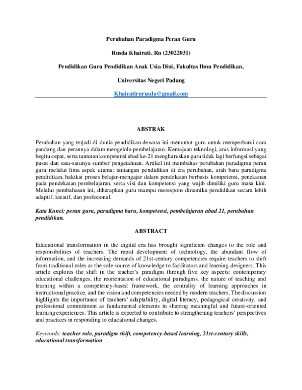 (PDF) Perubahan Paradigma Peran Guru