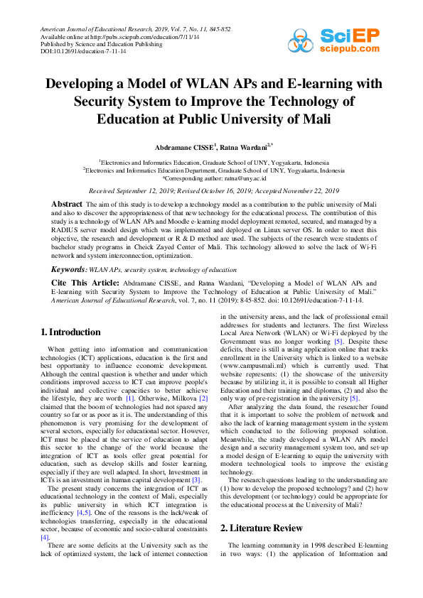 (PDF) Developing a Model of WLAN APs and E-learning with Security ...