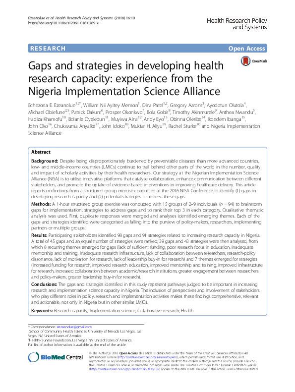 (PDF) Gaps and strategies in developing health research capacity ...