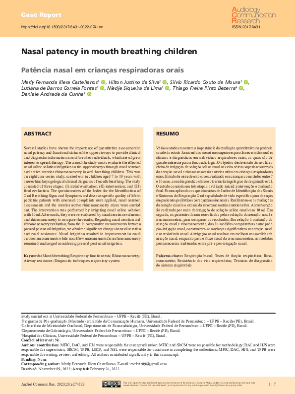 (PDF) Nasal patency in mouth breathing children