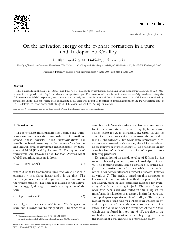 (PDF) On the activation energy of the σ-phase formation in a pure and ...