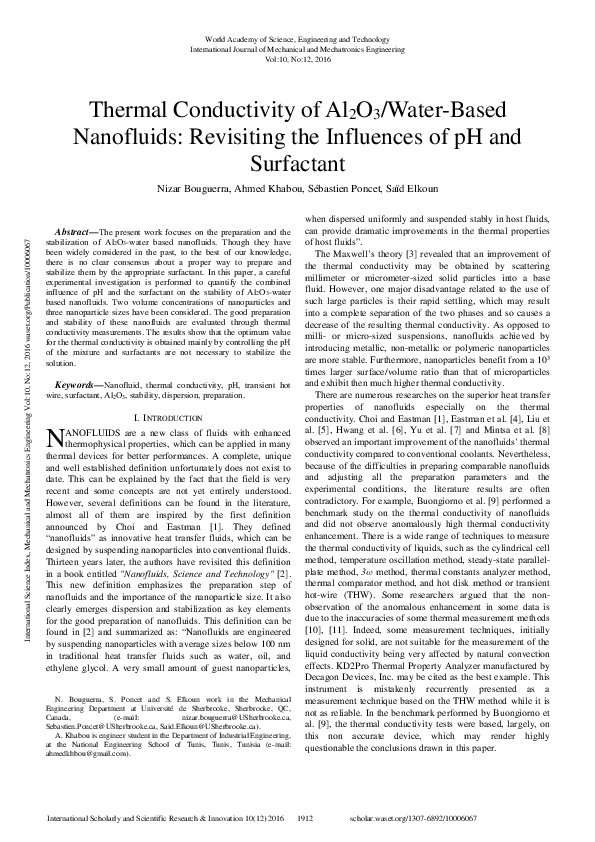 (PDF) Thermal Conductivity of Al2O3/Water-Based Nanofluids: Revisiting ...
