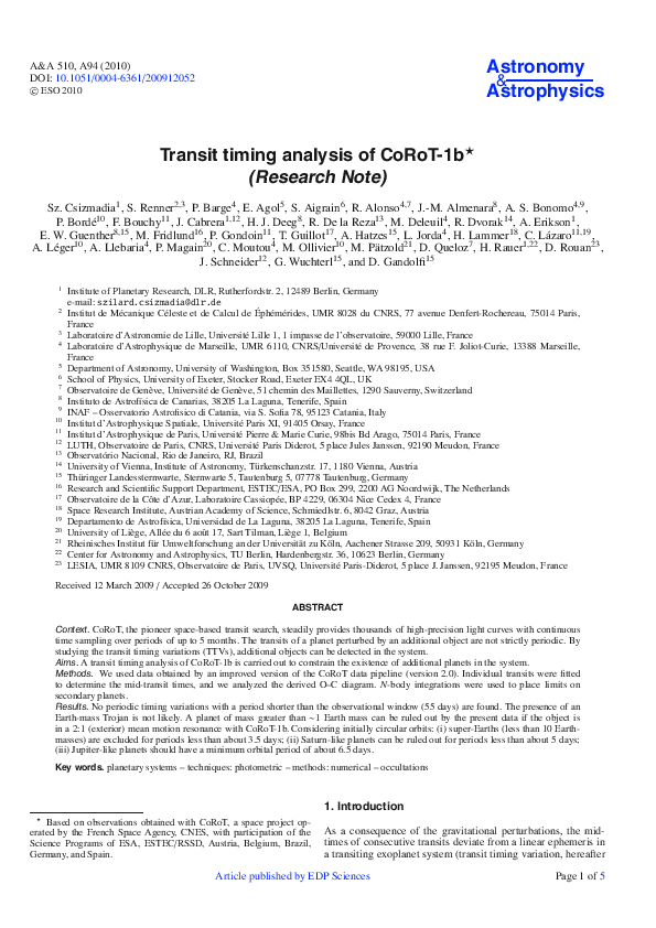(PDF) Transit timing analysis of CoRoT-1b