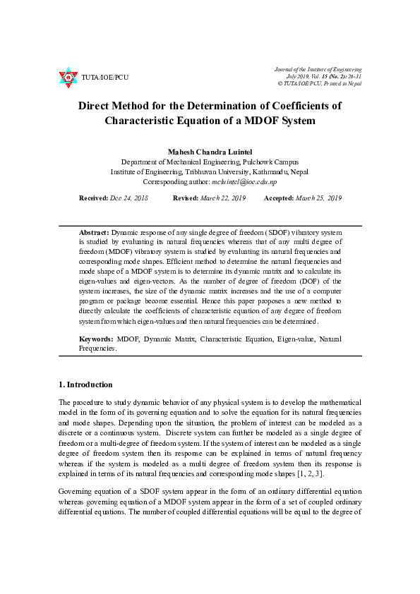 (PDF) Direct Method for the Determination of Coefficients of ...