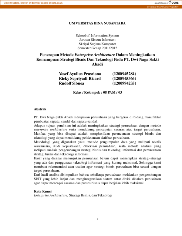 Pdf Penerapan Metode Enterprise Architecture Dalam Meningkatkan