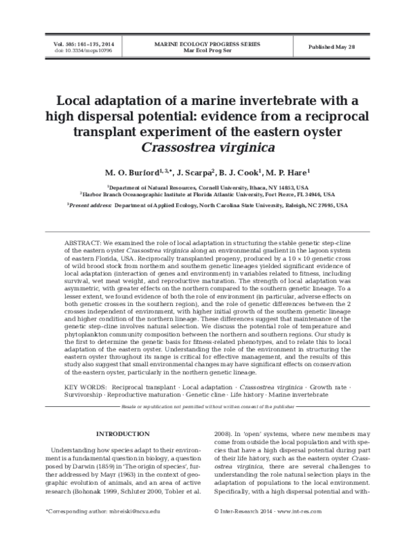 (PDF) Local adaptation of a marine invertebrate with a high dispersal ...
