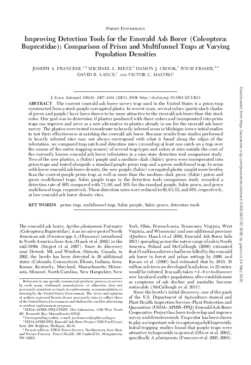 (PDF) Improving Detection Tools for the Emerald Ash Borer (Coleoptera ...