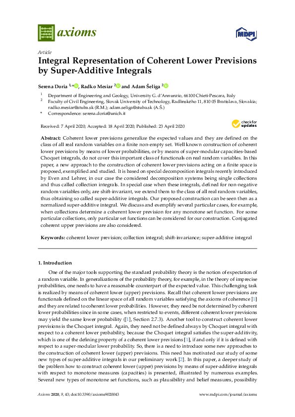 (PDF) Integral Representation of Coherent Lower Previsions by Super ...