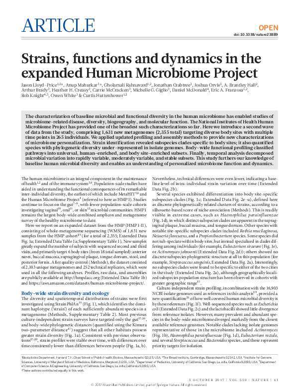 (PDF) Strains, functions and dynamics in the expanded Human Microbiome ...