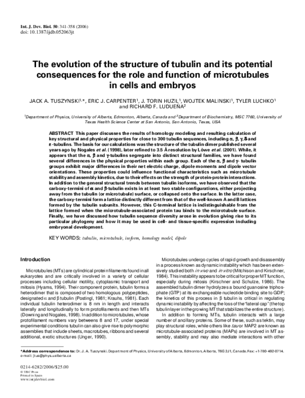 (PDF) The evolution of the structure of tubulin and its potential ...