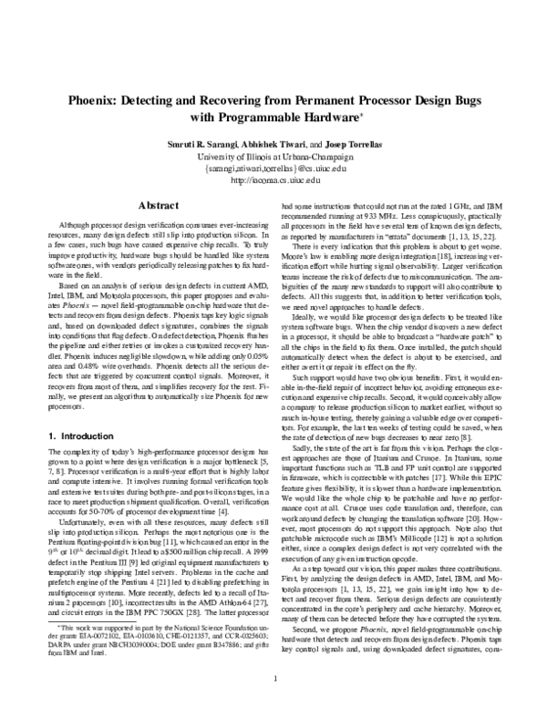 (PDF) Phoenix: Detecting and Recovering from Permanent Processor Design ...