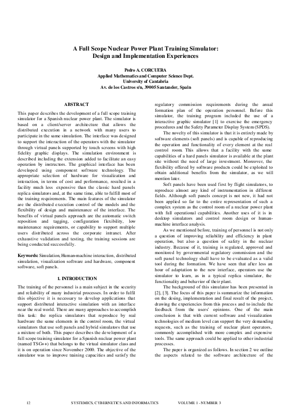 (PDF) A Full Scope Nuclear Power Plant Training Simulator: Design and ...