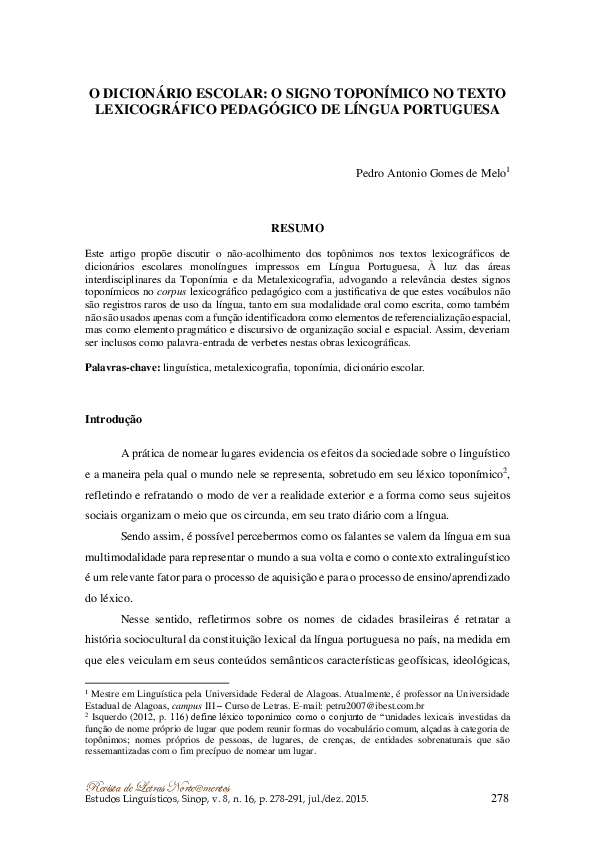 (PDF) O Dicionário Escolar: O Signo Toponímico No Texto Lexicográfico ...