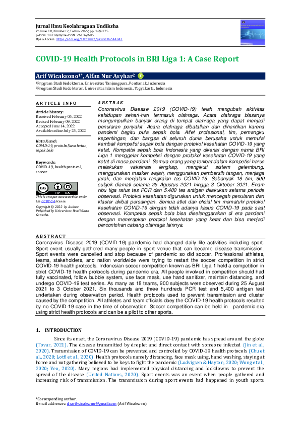 (PDF) COVID-19 Health Protocols in BRI Liga 1: A Case Report
