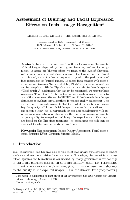 (PDF) Assessment of Blurring and Facial Expression Effects on Facial ...