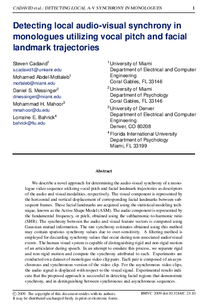 (PDF) Detecting local audio-visual synchrony in monologues utilizing ...